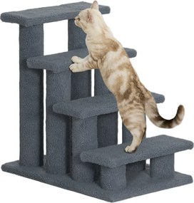 PawHut schodiště pro zvířata schodiště pro kočky schodiště pro psy 4 stupně šedé 63,5x43x60cm pro kočky a psy, ideální pro seniory a malá zvířata | A…