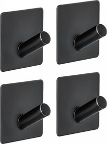 Erga Midi, samolepící háčky na ručníky bez vrtání, 4 ks, 4,5 × 4,5 cm, černá matná, ERG-YKA-CH.MIDI4-BLK