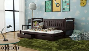Dřevěná postel GALAXY  s úložným prostorem a výsuvným lůžkem  90x190cm - OŘECH