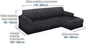 Bielastické potahy CRISTINA antracitová sedačka s otomanem vpravo (š. 170 - 300 cm)