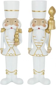 Set 2 vánočních figurek louskáčků v bílo-zlaté uniformě L – 7*5*26 cm