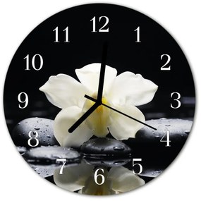 Nástenné skleněné hodiny Kameny orchideje fi 30 cm