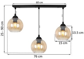 Závěsné svítidlo Costa, 3x medové skleněné stínítko, b