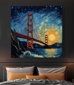 Obraz na plátně - Golden Gate Bridge se západem slunce FeelHappy.cz Velikost obrazu: 40 x 40 cm