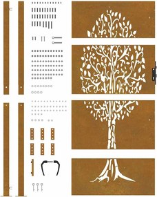 Zahradní branka 100 x 175 cm z cortenové oceli, design stromu 153218