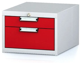 Alfa 3 Závěsný dílenský box na nářadí k pracovním stolům MECHANIC, 2 zásuvky, 480 x 600 x 351 mm, červené dveře