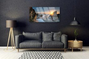 Obraz na skle Skála Pláž Slunce Krajina 120x60 cm