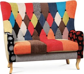 Dvojsedačka, potah látka patchwork, dřevěné nohy, masiv kaučukovník patchwork