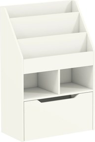 Dětská knihovna HOMCOM s šuplíkem, 3 police a 2 otevřené police, úložný regál pro dětský pokoj, hernu, bílá, 60 x 29,9 x 90 cm