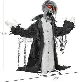 HOMCOM Halloweenská dekorace 75cm kostra s červenýma svítícíma očima a zvukem vytí, ovládaná pohybem, pro zahradu a interiér | Aosom.de