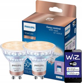 2x Led žárovka GU10 4,7W 50W 2700-6500K Cct 36° Smart WiFi Philips WiZ
