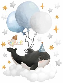 Gario Dětská nálepka na zeď Tiny world - velryba s balony