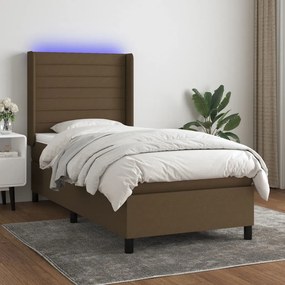 Box spring postel s matrací a LED tmavě hnědá 90x190 cm textil