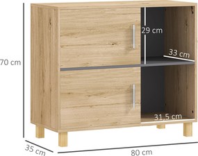 HOMCOM Koupelnová skříň, Úložná skříň s otevřenými oddíly a skříňkou, velikost koupelnové skříně 80D x 35Š x 70V cm, přírodní dřevo