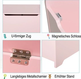 HOMCOM Dětské úložné boxy na hračky, rozměry 60L x 40W x 48H cm, s plynovým vzpěrem, MDF, růžová