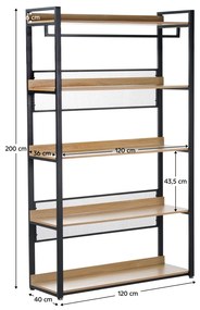 Kondela 5-policový regál, dub/černá, KILOS NEW TYP 3