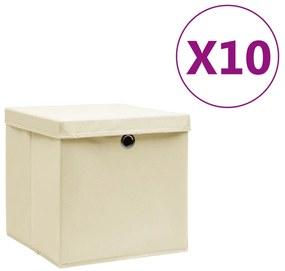 Úložné boxy s víky 10 ks 28 x 28 x 28 cm krémové