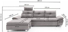 Rohová sedačka Madeira 1B, tmavá šedá látka, levý roh
