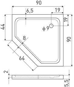 Novoterm Pětiúhelníková akrylátová sprchová vanička NV-Glasgow Slim 90x90 bílá, nízká