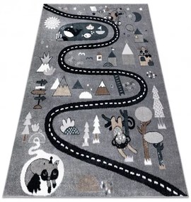 Dywany Łuszczów, Dětský kusový koberec Fun Route Street animals grey, 200x290, šedá, dětský pokoj