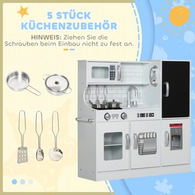 Dětská kuchyňka, hrací kuchyňka s telefonem, tabule, mikrovlnná trouba, sporák, dřez, příslušenství, výrobník kostek ledu, 3-8 let, bílá