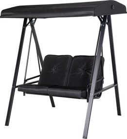 Houpačka Hollywood, 2místná zahradní houpačka s nastavitelnou střechou, max. nosnost 220 kg, 145 x 116 x 172 cm, černá barva