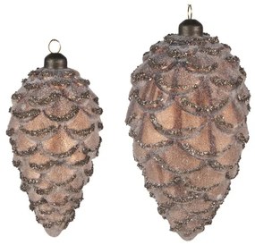 2ks hnědá antik skleněná závěsná ozdoba šiška – 9x18 /  7x15 cm