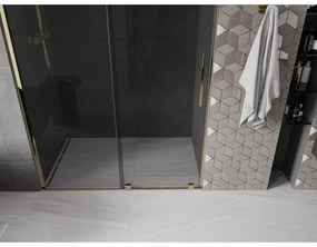 Mexen Velar, posuvné sprchové dveře do otvoru 130 cm, 8mm šedé sklo, zlatá lesklá, 871-130-000-41-50