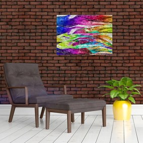 Skleněný obraz - Cihlová zeď s barevnými plameny (70x50 cm)