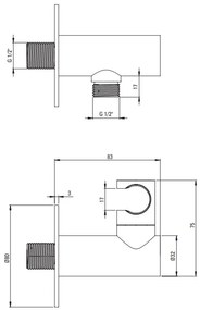 Deante Silia, úhlové ukončení, polohovatelný držák pro ruční sprchu, grafitová, DEA-NQS_D57K