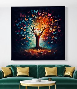 Obraz na plátně - Barevný motýlí strom života FeelHappy.cz Velikost obrazu: 100 x 100 cm