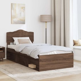 Rám postele s čelo Hnědý dub 90 x 200 cm Masivní borové dřevo 3412949