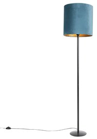 Stojací lampa černý sametový odstín modrý se zlatem 40 cm - Simplo