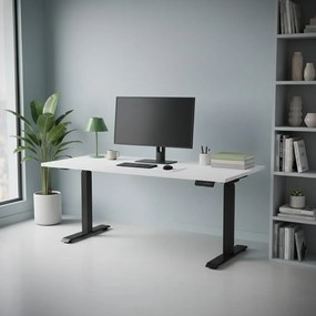 Výškově nastavitelný stůl OfficeTech C, 180 x 80 cm, černá podnož, bílá