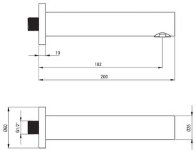 Deante Cascada, pevná vanová výlevka 200 mm, titanová, NAC_D81K