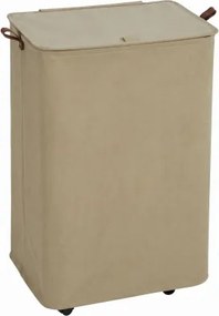 HOMCOM koš na prádlo s víkem a kolečky 50 L skládací koš na prádlo s vyjímatelnou taškou se stahovací šňůrou 40x30x65 cm, camel