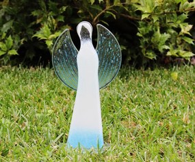 BDK-GLASS Skleněný dekorativní anděl velký bílo-tyrkysový