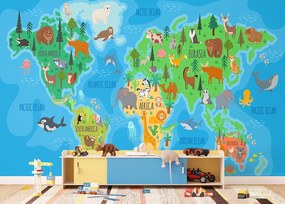 Dětská fototapeta na míru Barevná Zvířecí Mapa Světa | Vliesová fototapeta na zed' | DFTD5P 352443