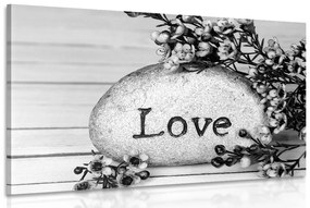 Obraz s nápisem na kameni Love v černobílém provedení - 60x40 cm