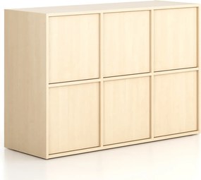 Kancelářská skříň FRAME, nízká, 6x dveře, 1299 x 450 x 881 mm, PUSH-lock, bříza