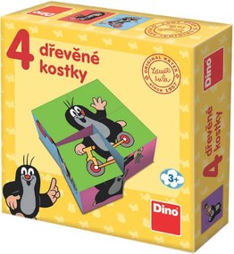 DINO DŘEVO Kostky obrázkové Krtek (Krteček) 4ks kubus *DŘEVĚNÉ HRAČKY* dn640054