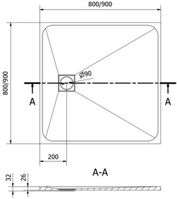 Mexen Bert, SMC čtvercová sprchová vanička 90 x 90 cm, šedá, 4K619090