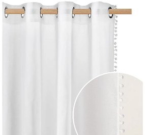 Room99 Záclona na kroužcích MALIA SPIRIT Bílá Pompony Velikost: 140 x 260 cm