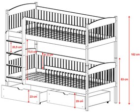 Legno Dětská patrová postel Luna šedá Rozměr (cm): 90x200