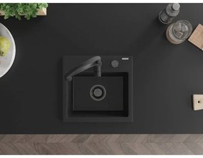 Mexen Milo, 1-komorový granitový dřez 435x410x171 mm a dřezová baterie Aster, černá, 6505-77-73450-70-B