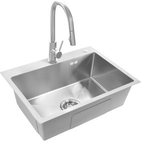 Rea Liam, ocelový kuchyňský dřez 530x450x200mm + sifon, broušená ocel, ZLE-06006