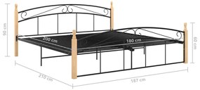 Rám postele černý kov a masivní dubové dřevo 180 x 200 cm,  324930