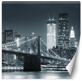 Fototapeta, Brooklynský most v noci New York Černobílý - 250x250 cm