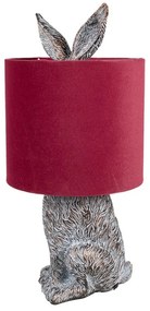 Hnědo-bílá stolní lampa králík s červeným stínidlem Konijn – 20x43 cm