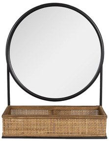 Černo-hnědé nástěnné zrcadlo s přihrádkou s výpletem Filo - 40*12*51 cm